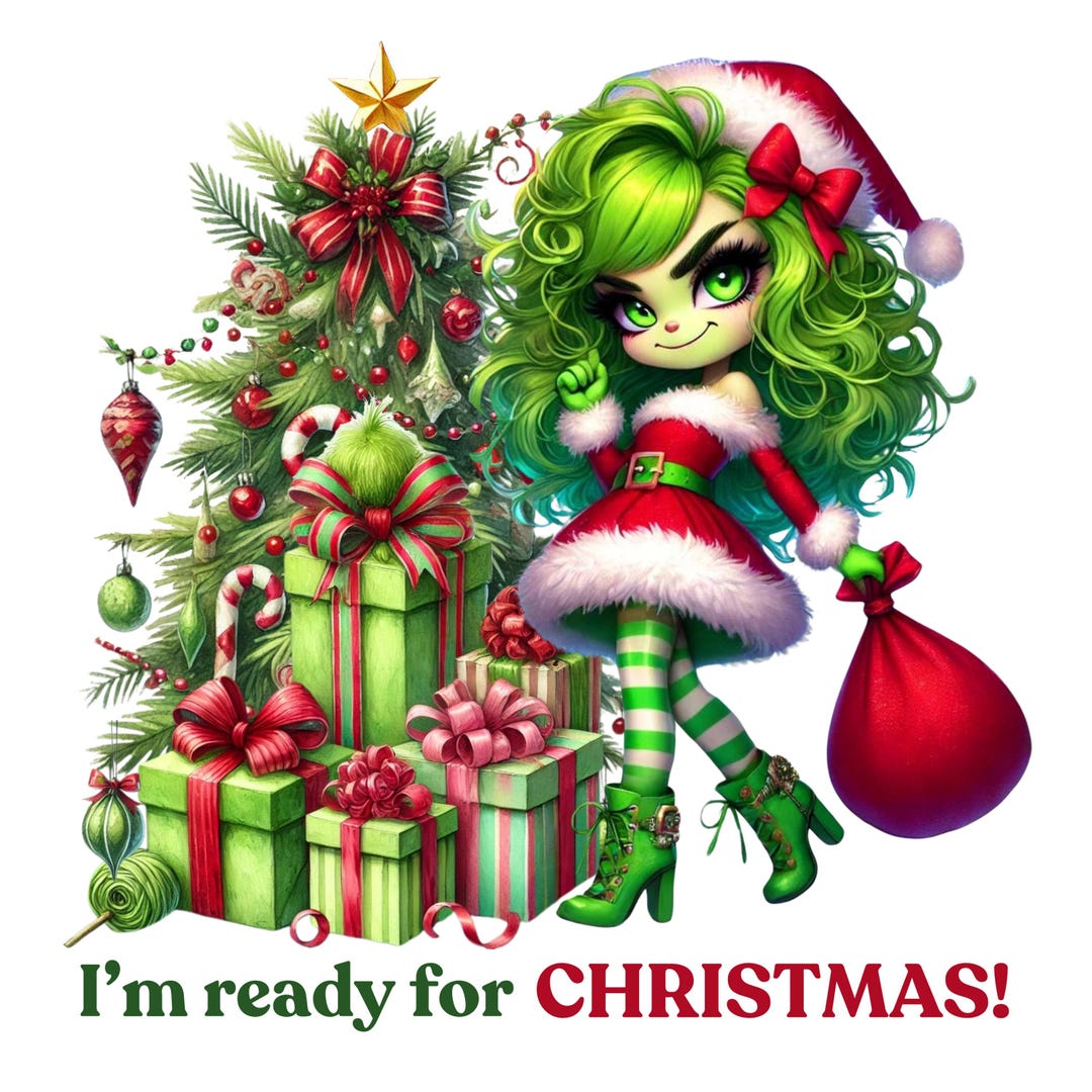 Merry Grinchmas PNG, Chibi Grinch Girl Clipart (digital Download) - Etsy