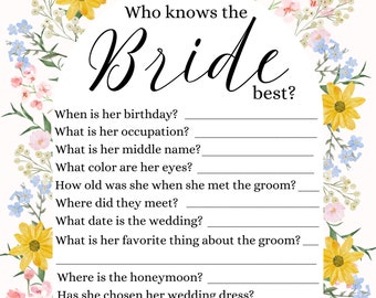 Bridal Shower Game- Who Knows the Bride the Best? - Etsy