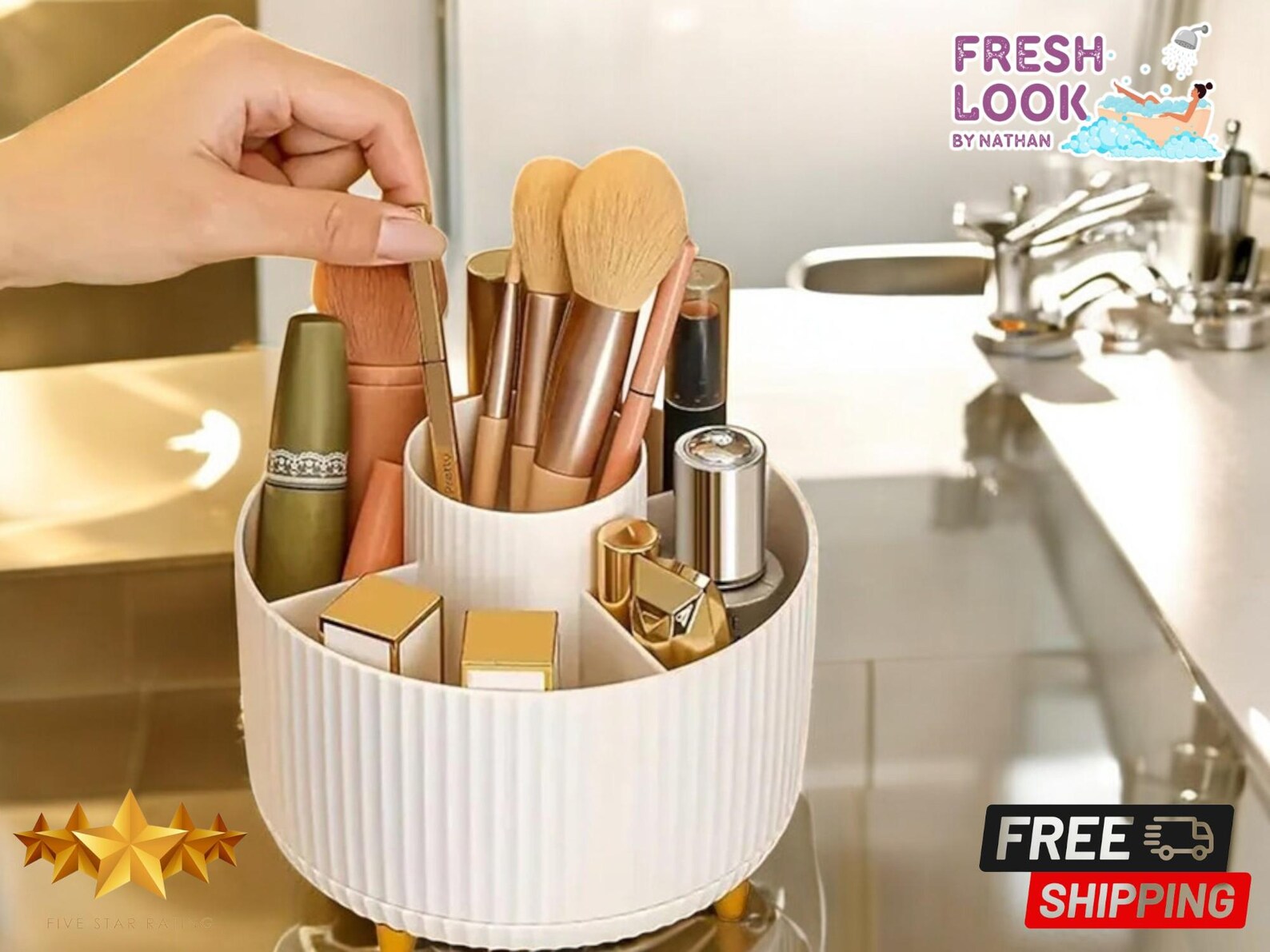 Rotating Makeup Brush Holder Desktop Cosmetic Organizer Lipstick ...