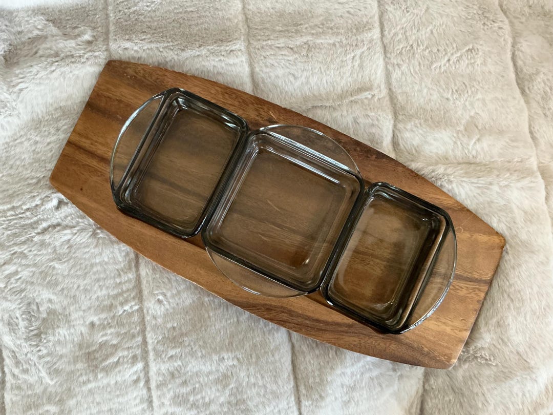 Talarico Wood Glass Inserts Dishes Serving Tray Made in USA MCM ...