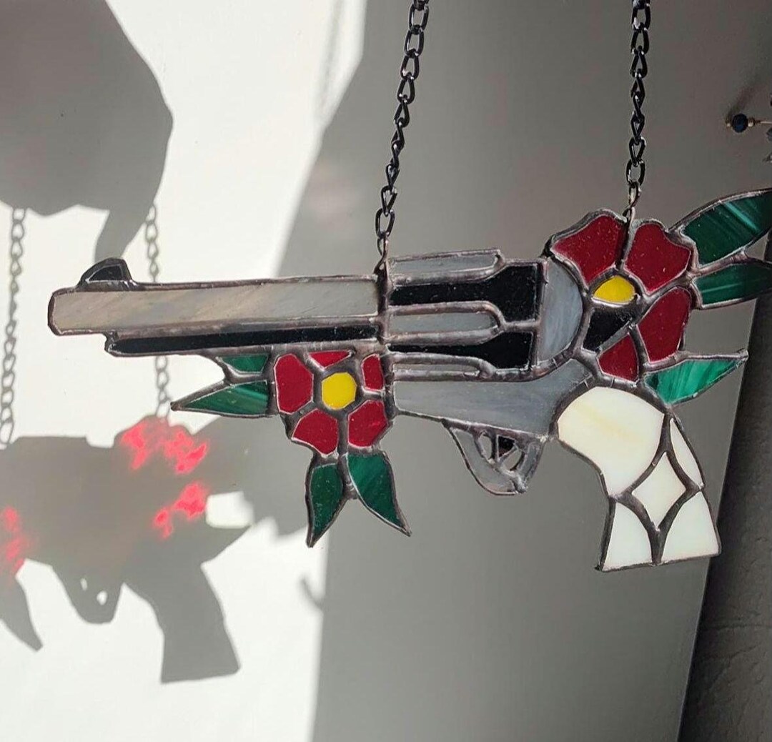 Western Revolver Stained Glass Suncatcher/window Hanging. - Etsy