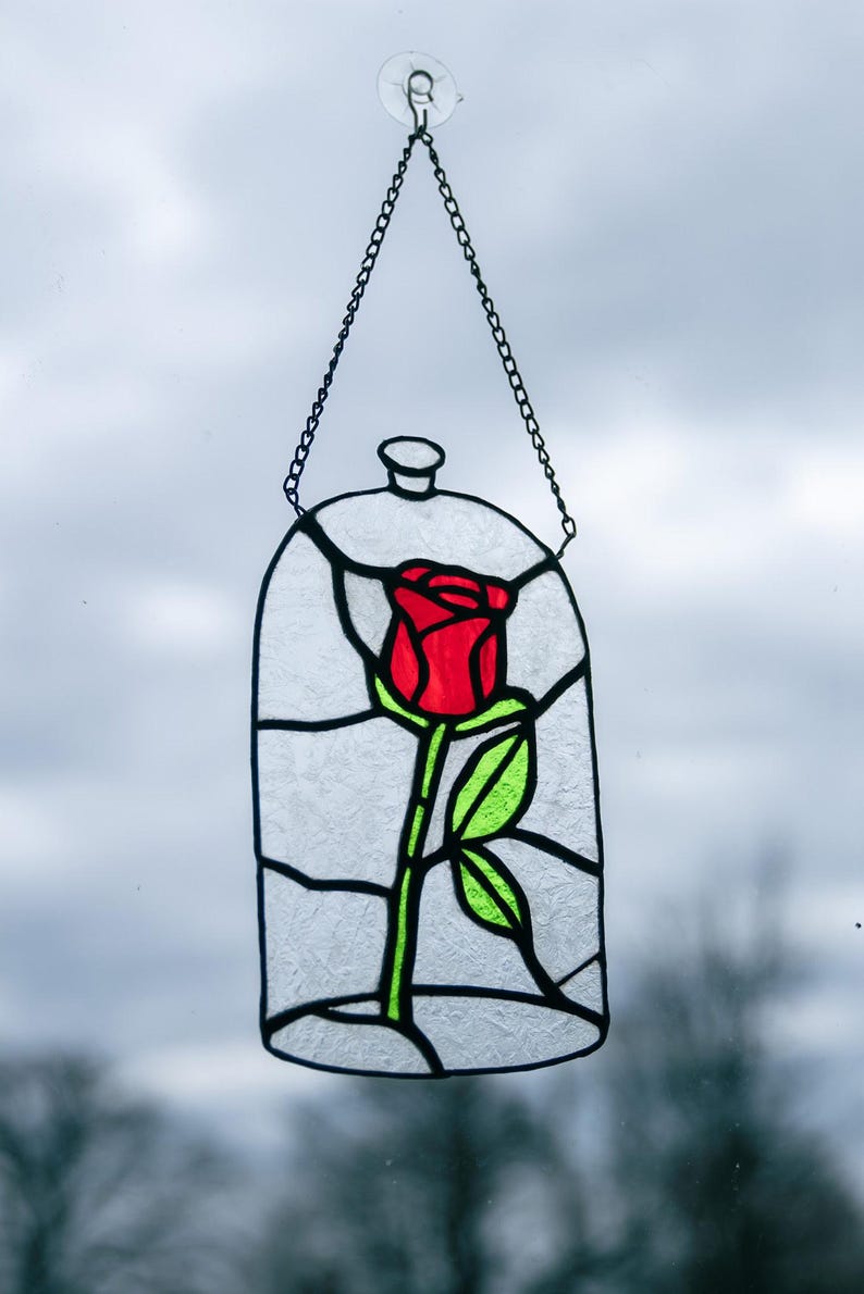 Enchanted Red Rose Stained Glass Wall Hanging/suncatcher. - Etsy