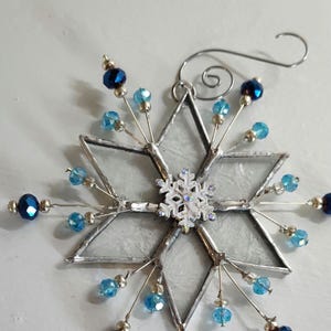 Snow Flake Stained Glass Suncatcher Window Hanging - Etsy