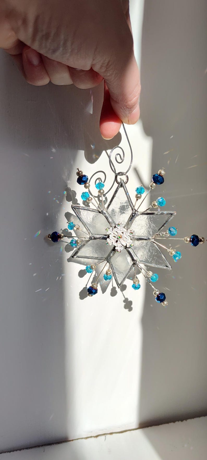 Snow Flake Stained Glass Suncatcher Window Hanging - Etsy