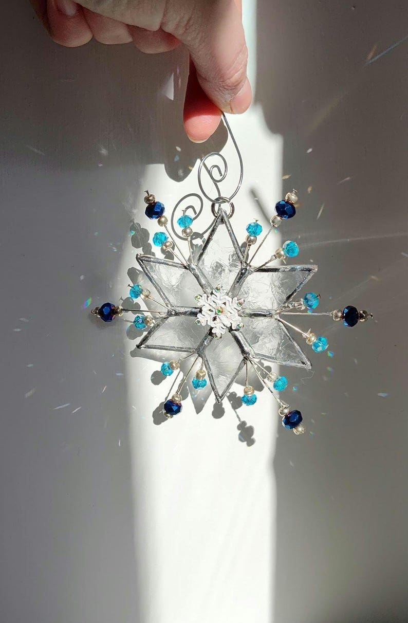 Snow Flake Stained Glass Suncatcher Window Hanging - Etsy