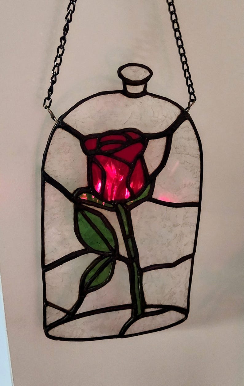Enchanted Red Rose Stained Glass Wall Hanging/suncatcher. - Etsy