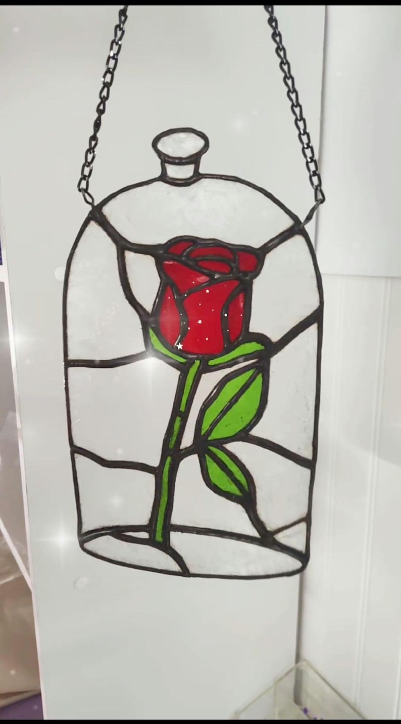 Enchanted Red Rose Stained Glass Wall Hanging/suncatcher. - Etsy