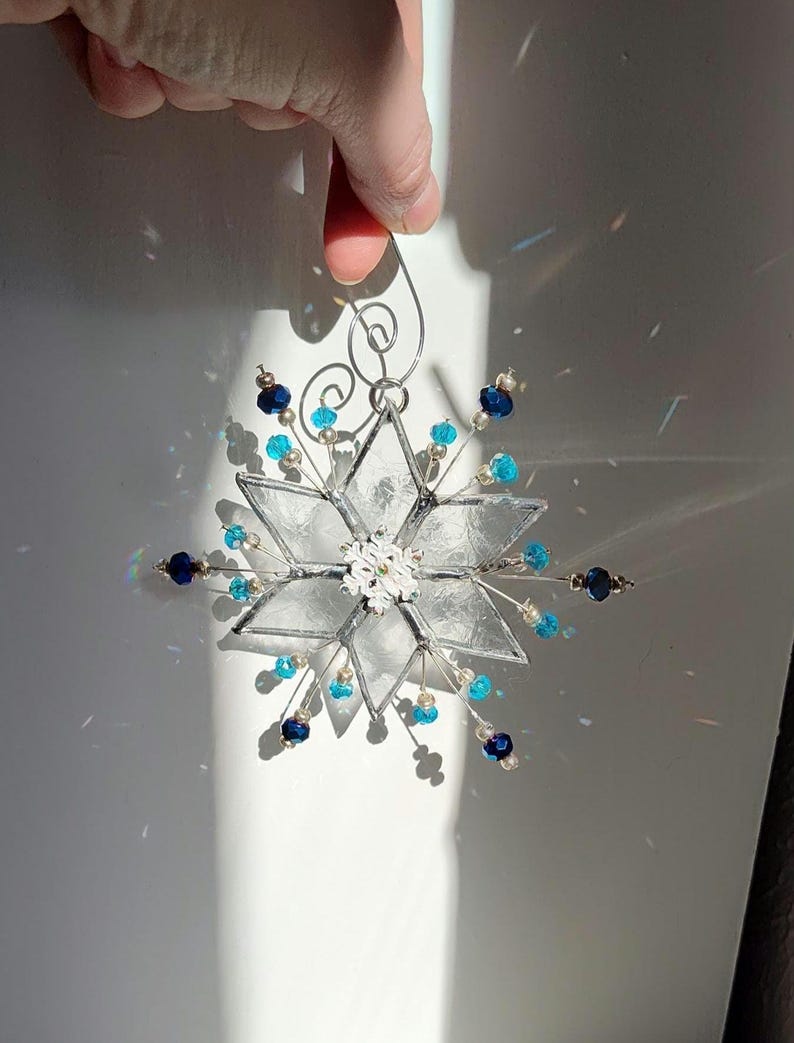 Snow Flake Stained Glass Suncatcher Window Hanging - Etsy