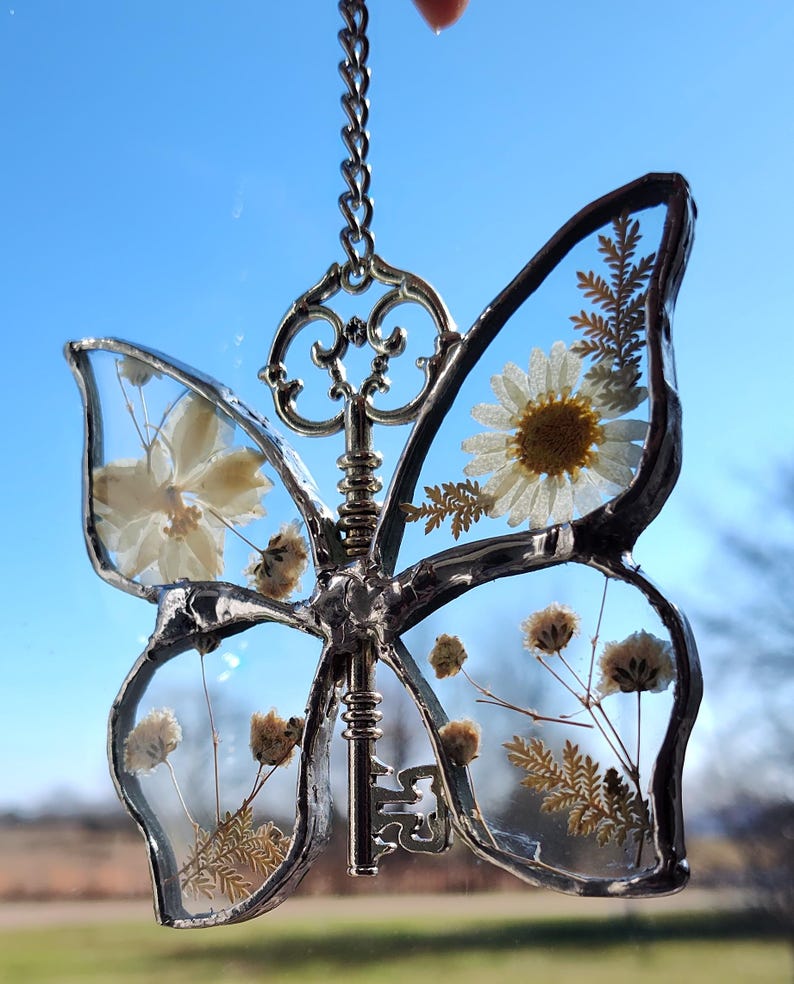 Lead Free Pressed Flower Butterfly Suncatcher. Window Hanging - Etsy