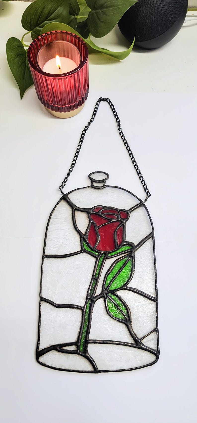 Enchanted Red Rose Stained Glass Wall Hanging/suncatcher. - Etsy