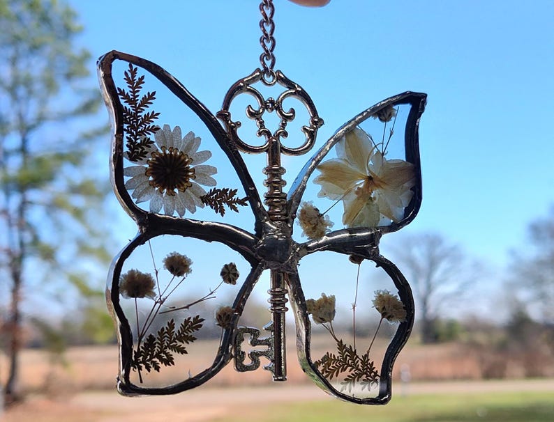 Lead Free Pressed Flower Butterfly Suncatcher. Window Hanging - Etsy