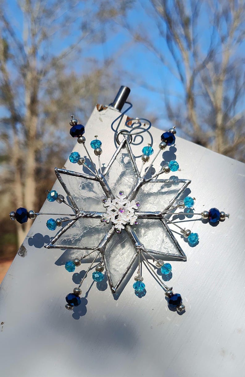 Snow Flake Stained Glass Suncatcher Window Hanging - Etsy
