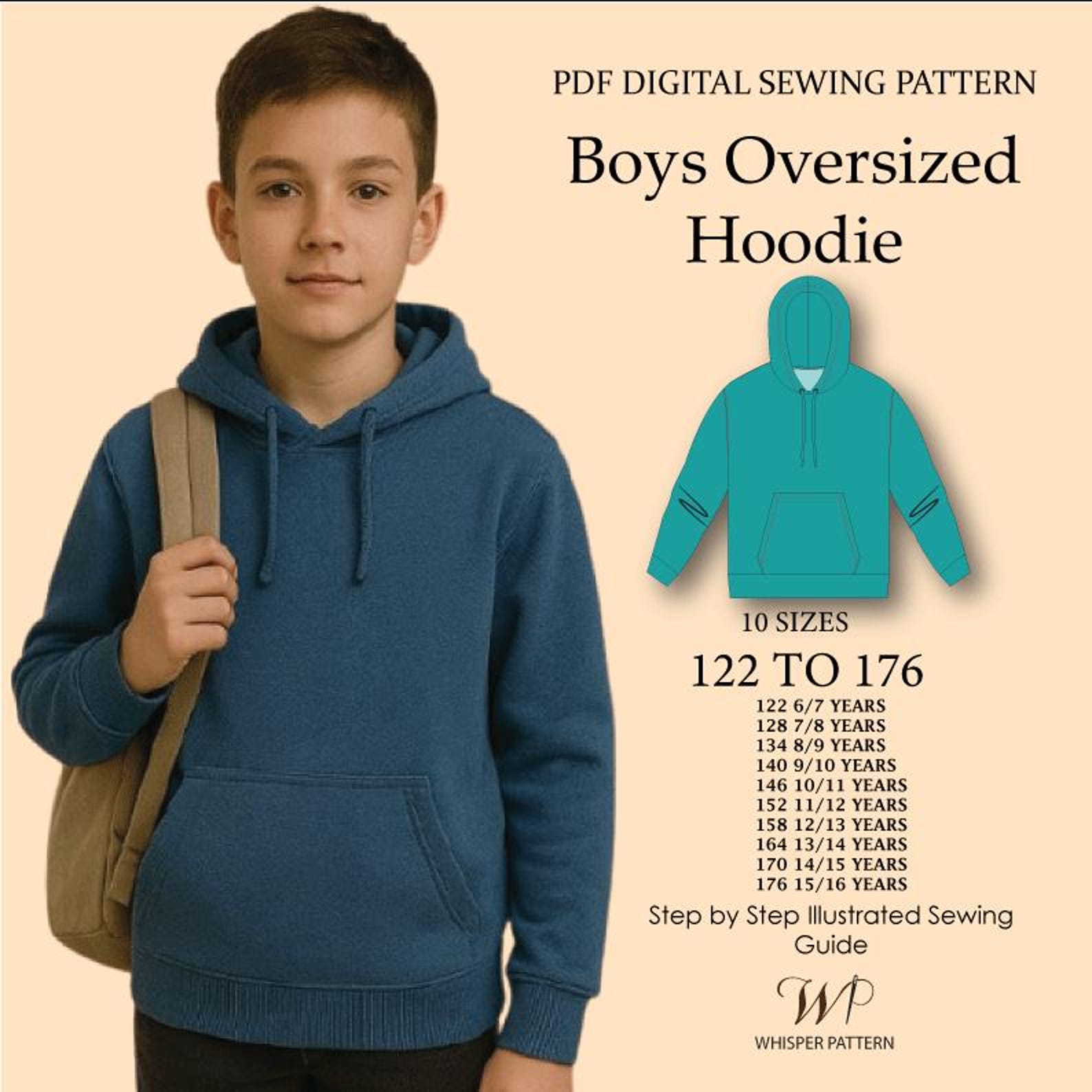 Basic Oversized Hoodie Sewing Pattern for Kids PDF | Boys Hoodie ...