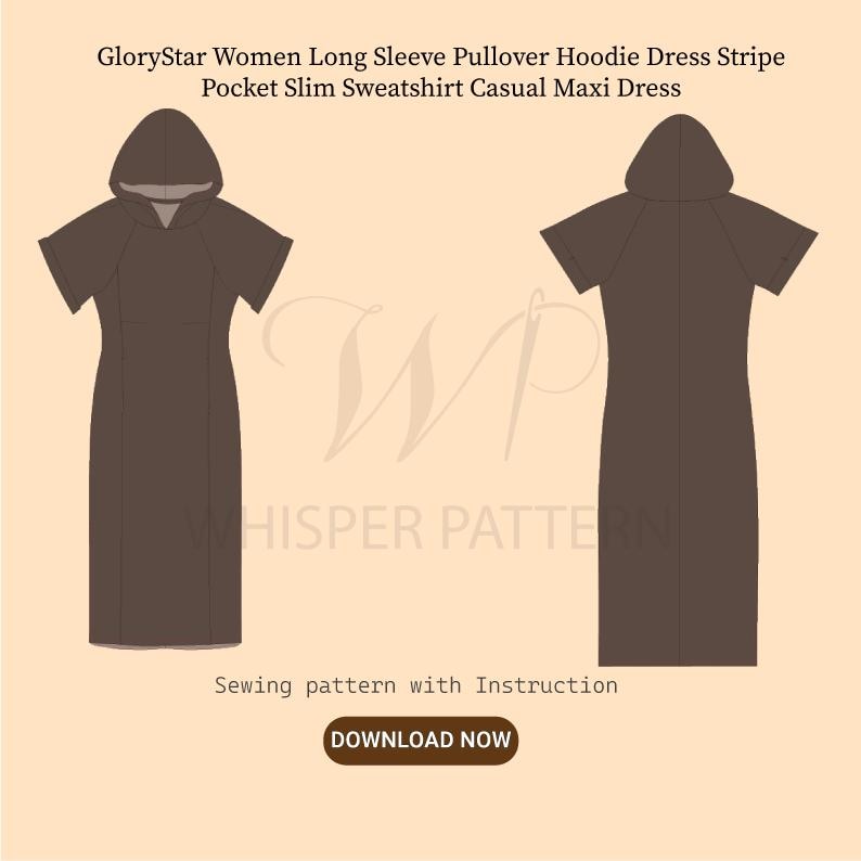 Hooded Sweatshirt Dress Sewing Pattern: Beginner-friendly Knit Hoodie ...