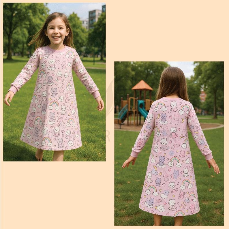 Girls' A-line Dress Sewing Pattern: Long Sleeve Tunic, Sizes 18M-16Y ...