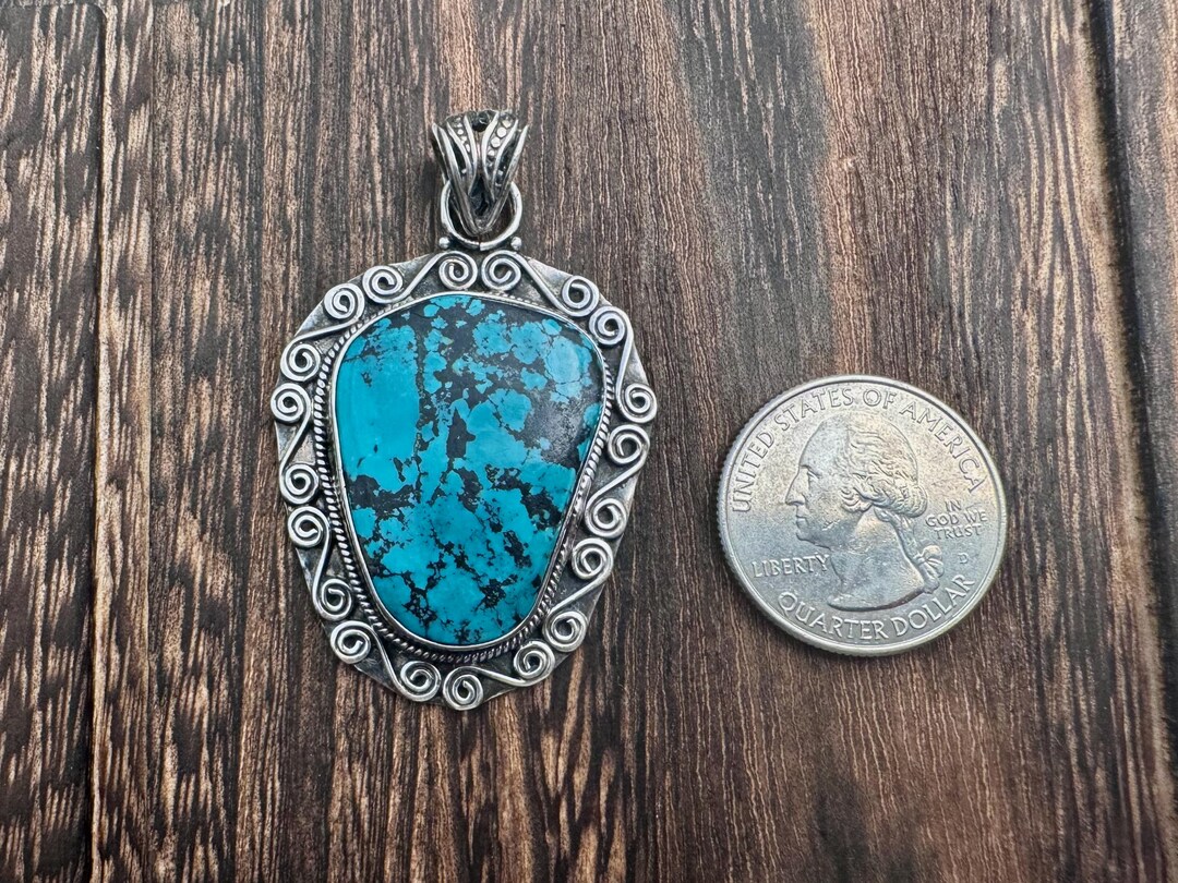 Genuine Raw Natural Turquoise Pendant With Black Veins – 925 Sterling ...