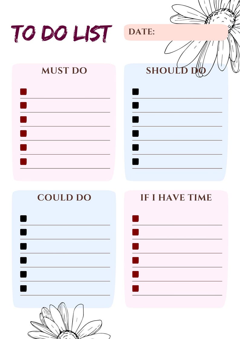 Digital to Do List Planner, Must Do, Should Do, Could Do, If I Have ...
