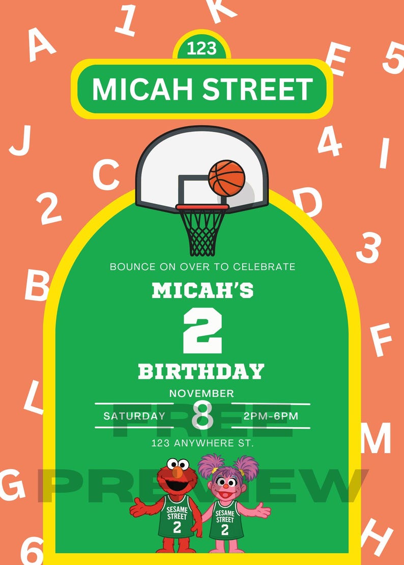 Sesame Street X Basketball 2nd Birthday Theme Invitation - Etsy