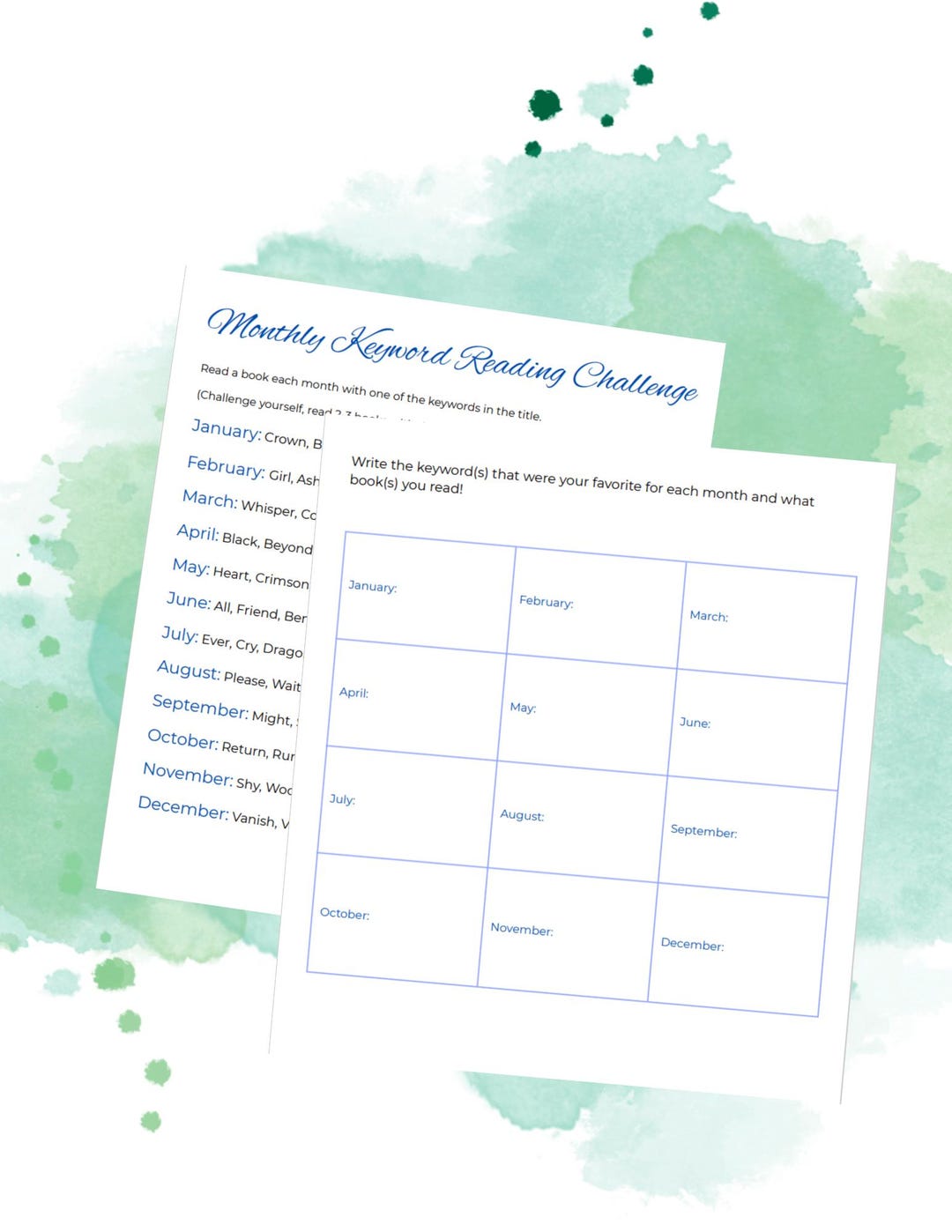 Monthly Keyword Reading Challenge, Digital Download, Planner Download ...