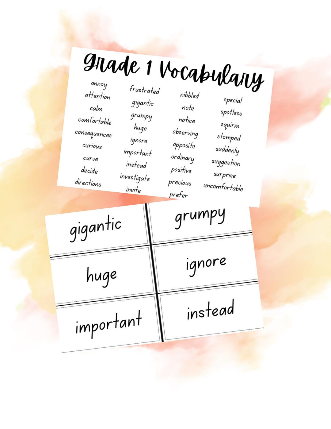 Grade 1 Vocabulary List and Flashcards--includes 68 Words/cards - Etsy