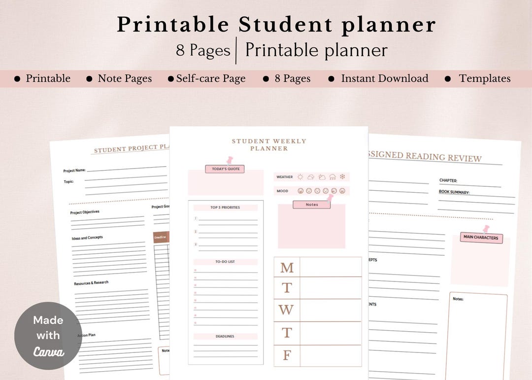 Printable Student Planner | Printable Academic Planner | Student ...