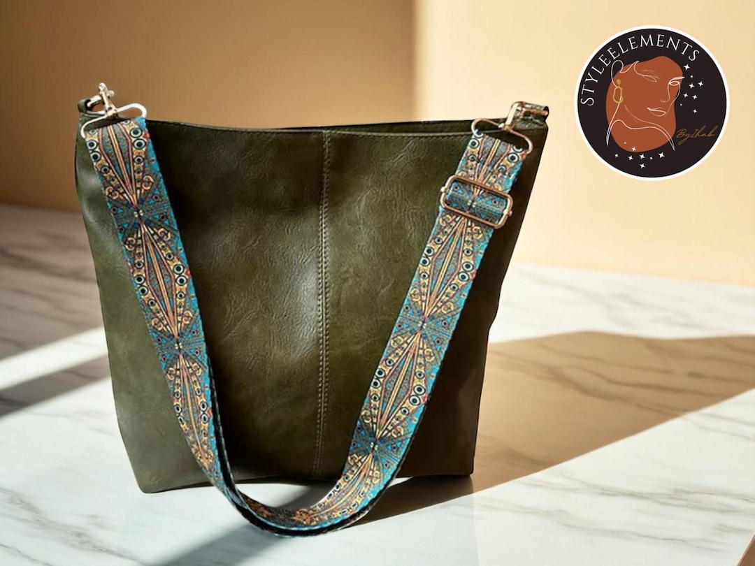 Retro Crossbody Bag for Women | Adjustable Printed Wide-strap Tote | PU ...