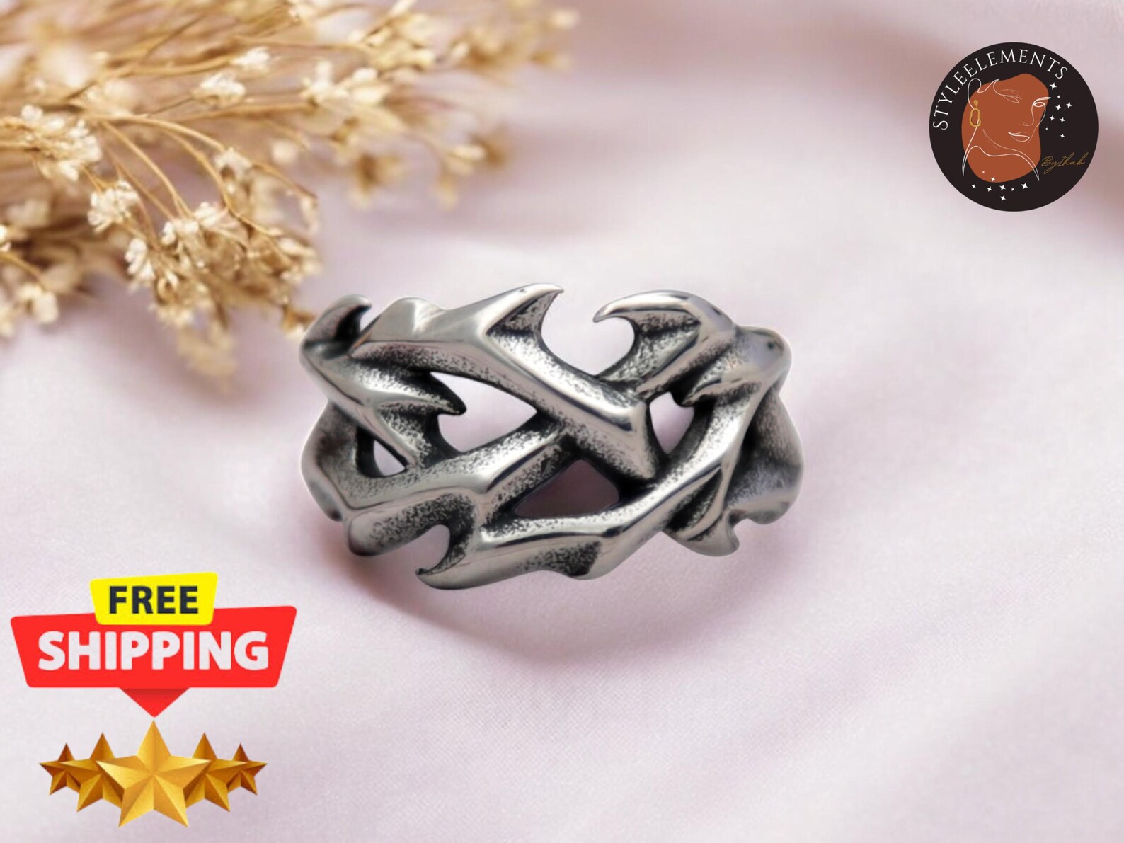 Vintage Gothic Ring Unisex Y2K Accessories Hollow Crown of Thorns ...