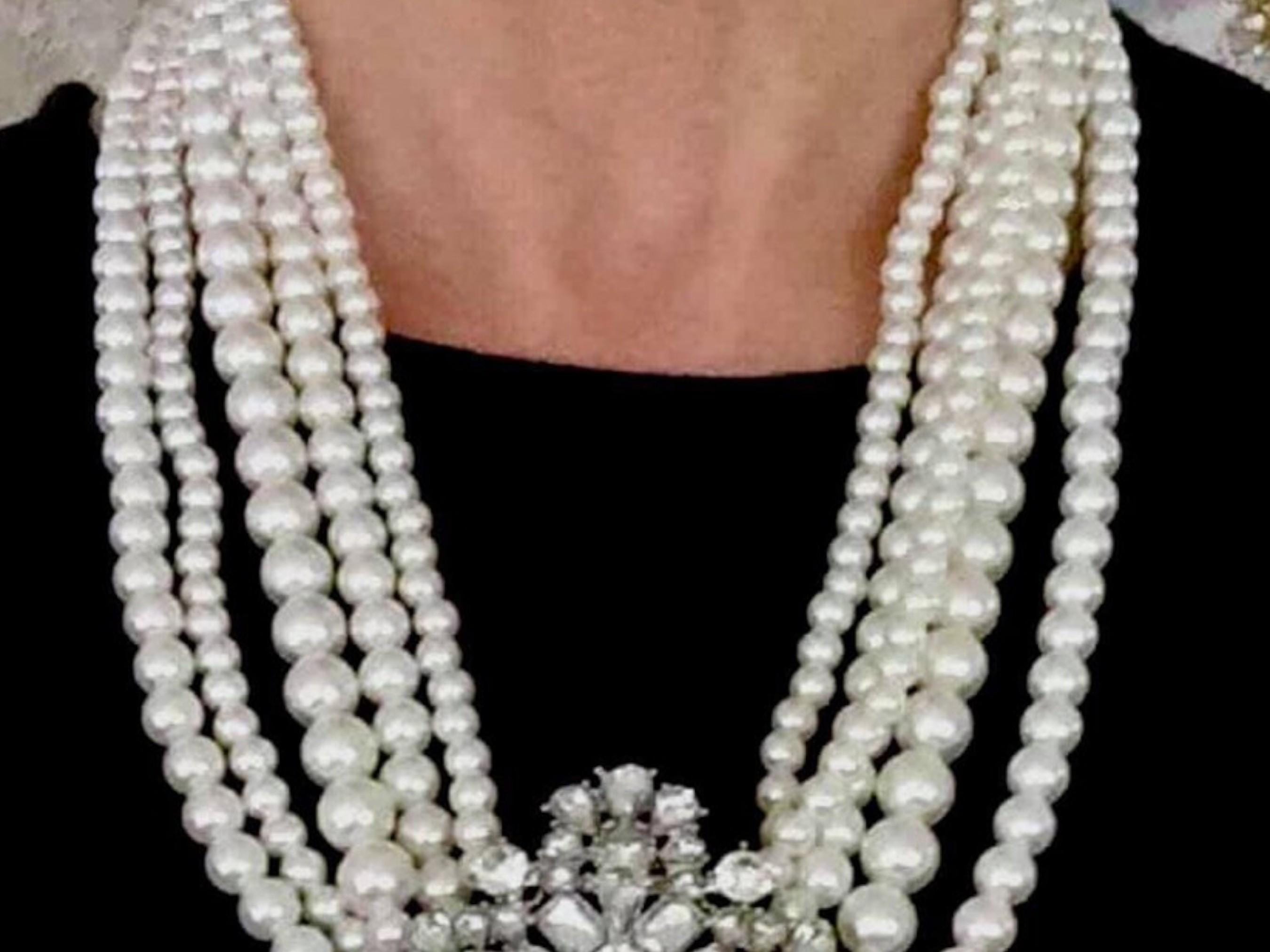 Women's Crystal Long Necklace | Bridal Pearl Beaded Design | Elegant ...