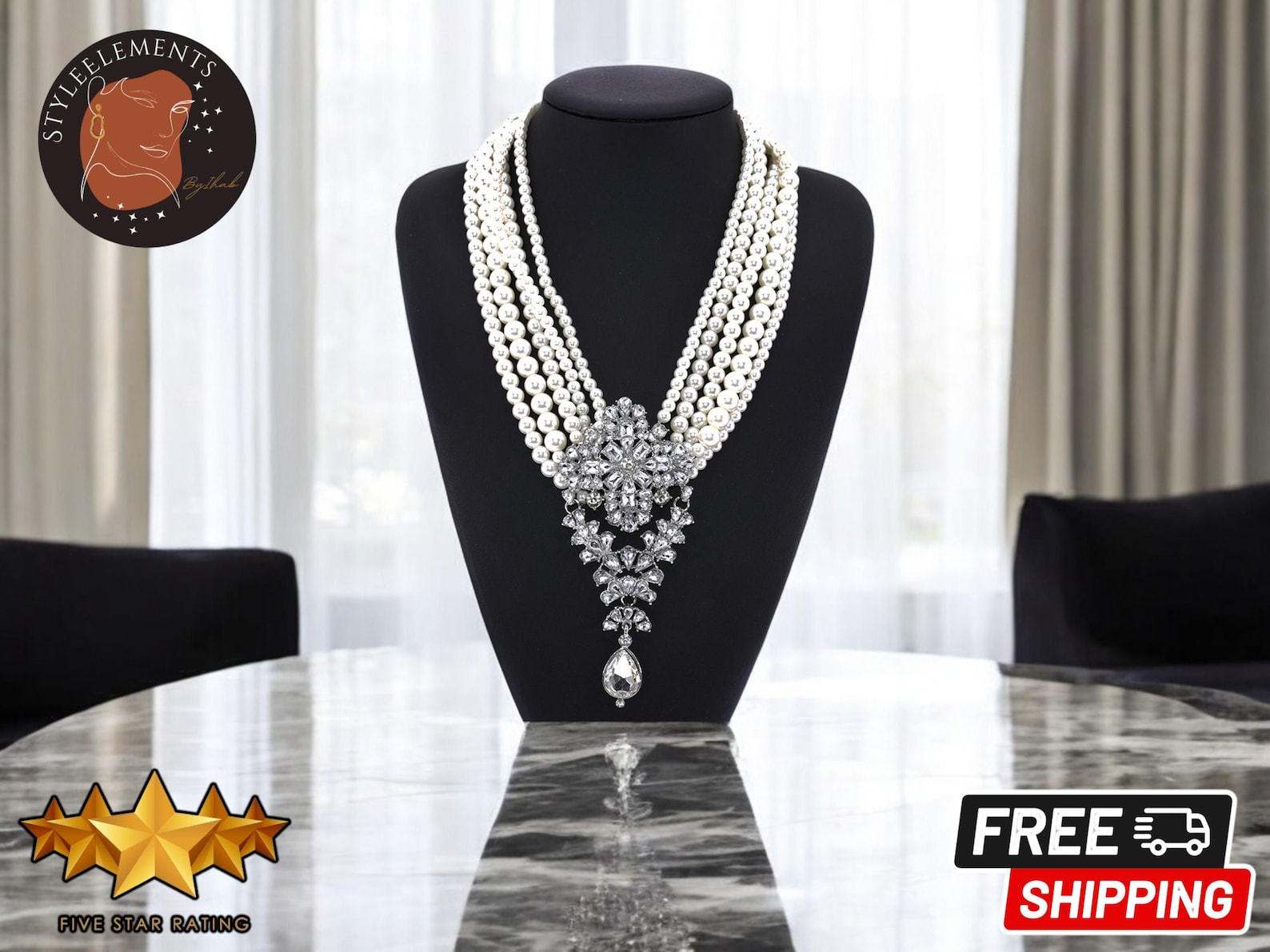 Women's Crystal Long Necklace | Bridal Pearl Beaded Design | Elegant ...