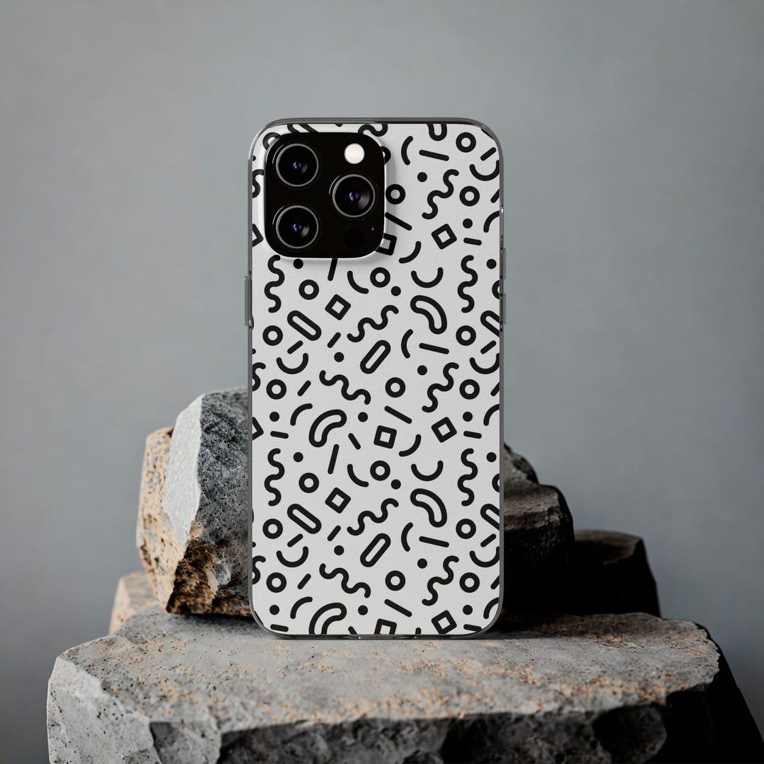 Retro 80s Phone Case | Black and White Abstract Pattern | Funky Doodle ...