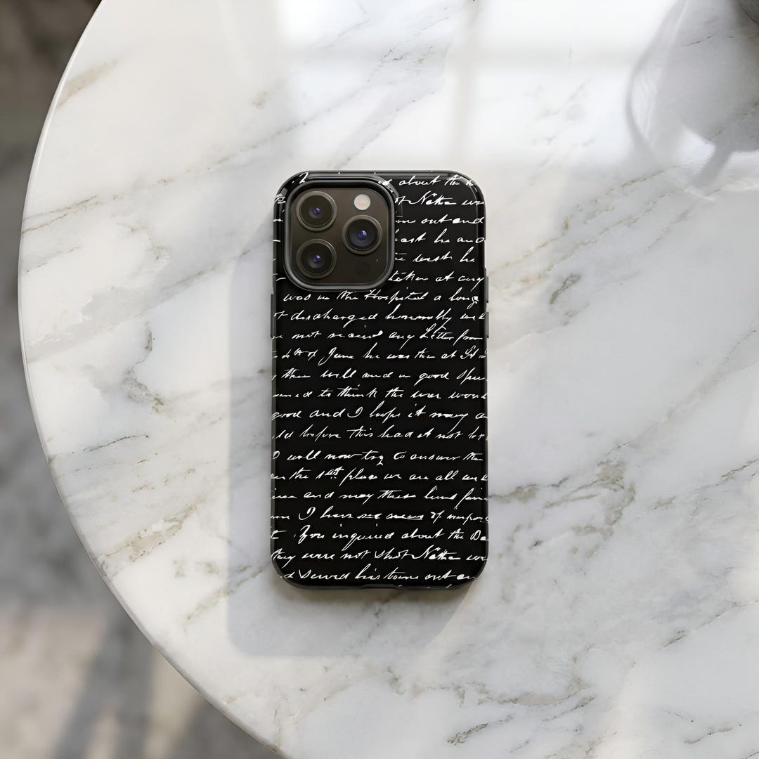 Vintage Handwritten Script Phone Case: Minimalist Black & White Dual ...