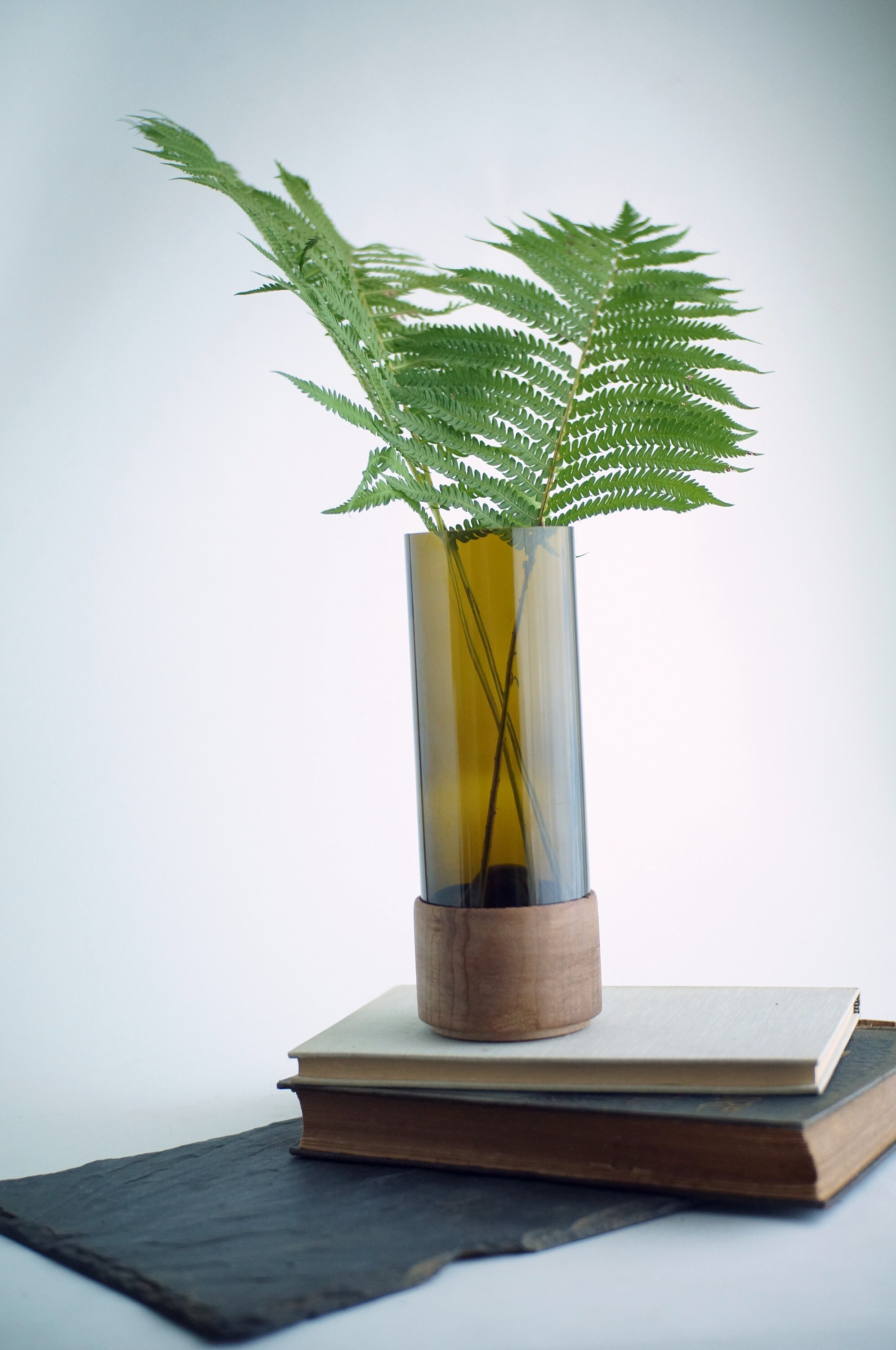 Rustic modern glass vase hand turned sycamore wood pedestal | Etsy