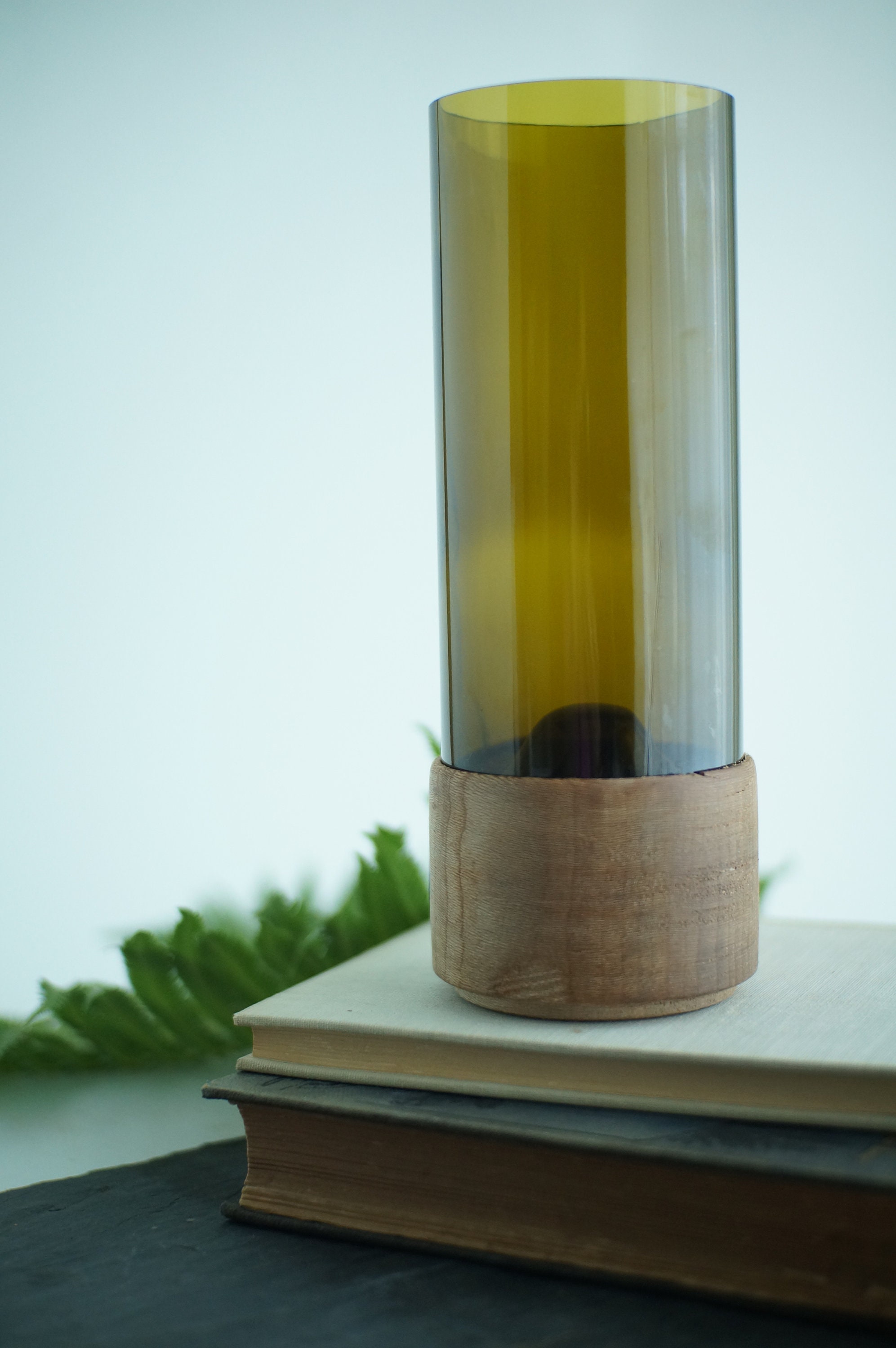 Rustic modern glass vase hand turned sycamore wood pedestal | Etsy