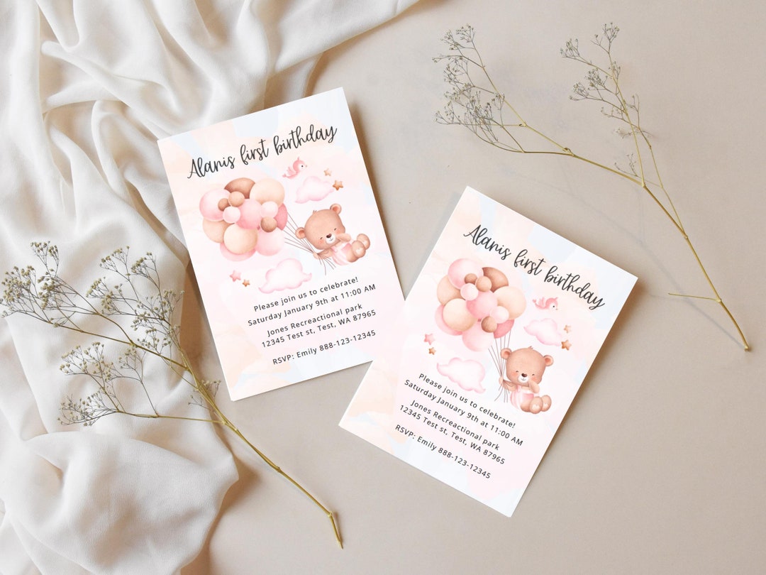 Teddy Bear Birthday Invitation Printable Digital Download Beary First ...