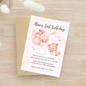 Teddy Bear Birthday Invitation Printable Digital Download Beary First ...