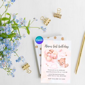 Teddy Bear Birthday Invitation Printable Digital Download Beary First ...