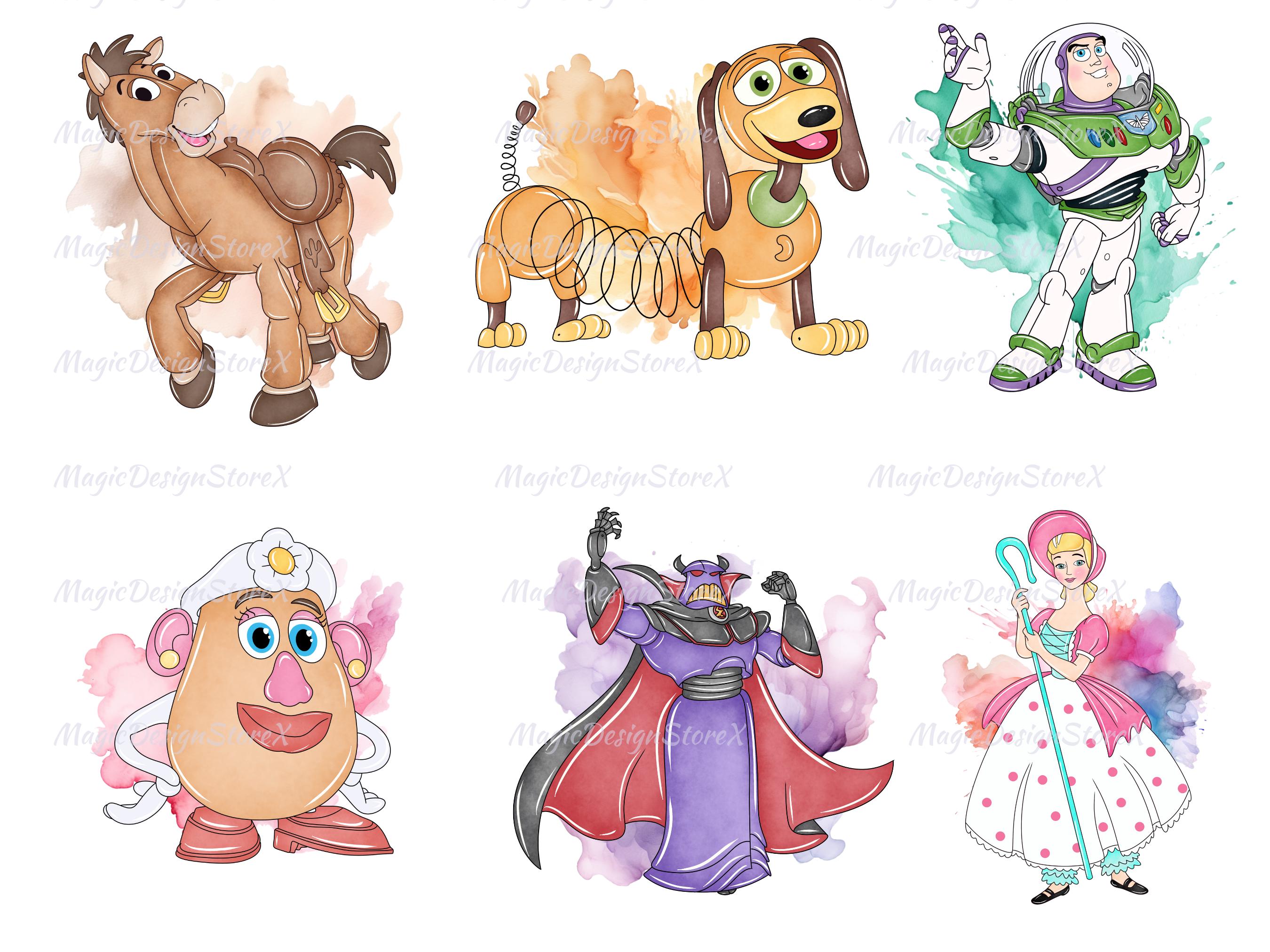 Impresión digital de personajes de Toy Story en acuarela, paquete de ...