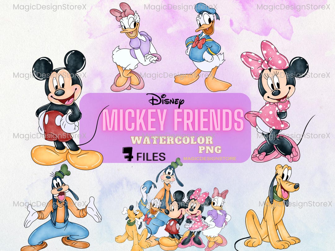 Cartoon Mouse and Friends Watercolor Print PNG , Digital Download Art ...