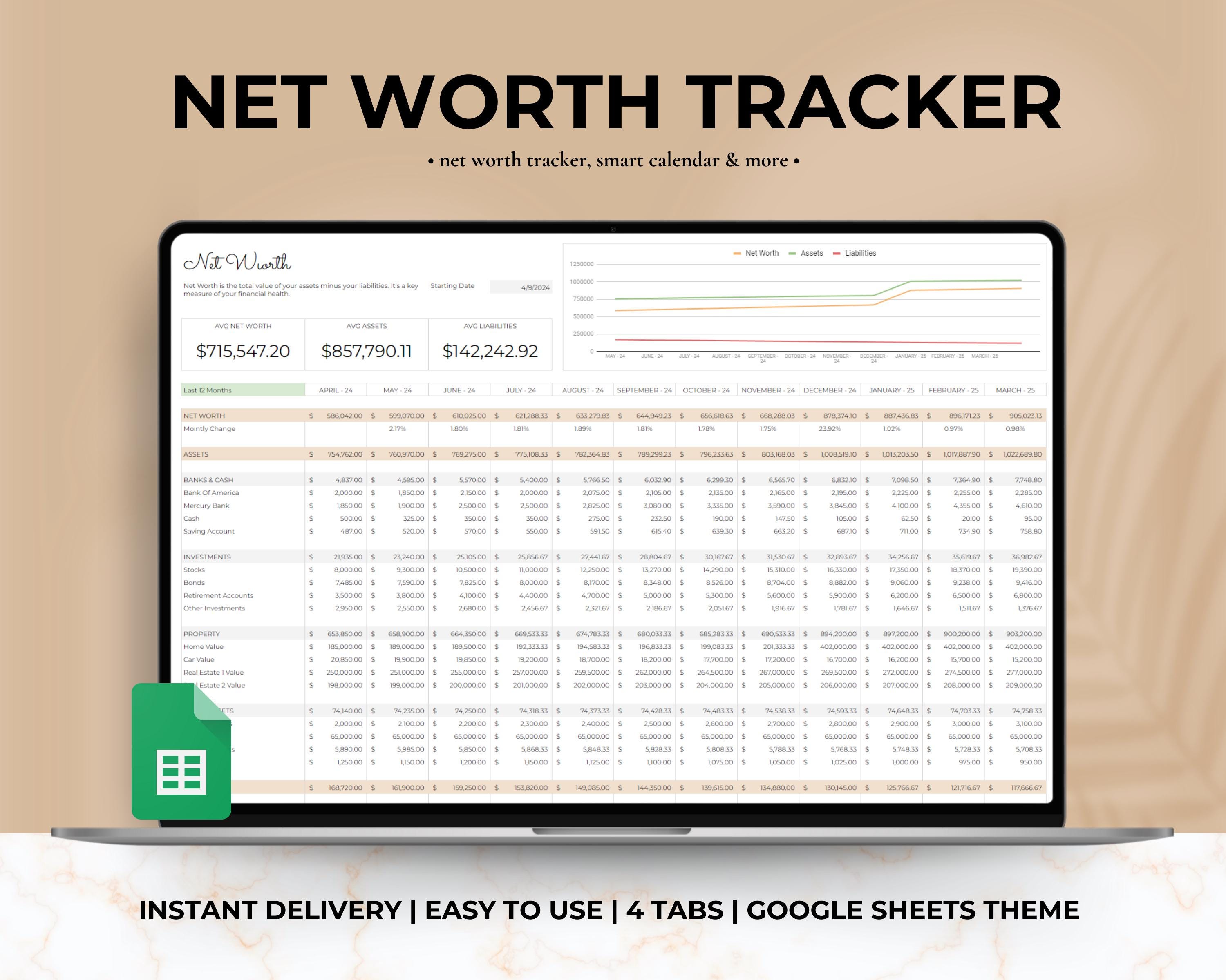 Net Worth Tracker Google Sheets | Financial Overview Template | Asset ...