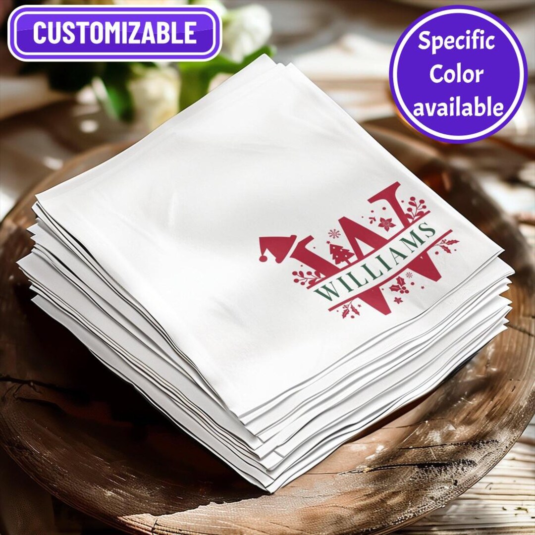 Custom Christmas Napkins Personalized Festive Napkins Cocktail Napkins ...