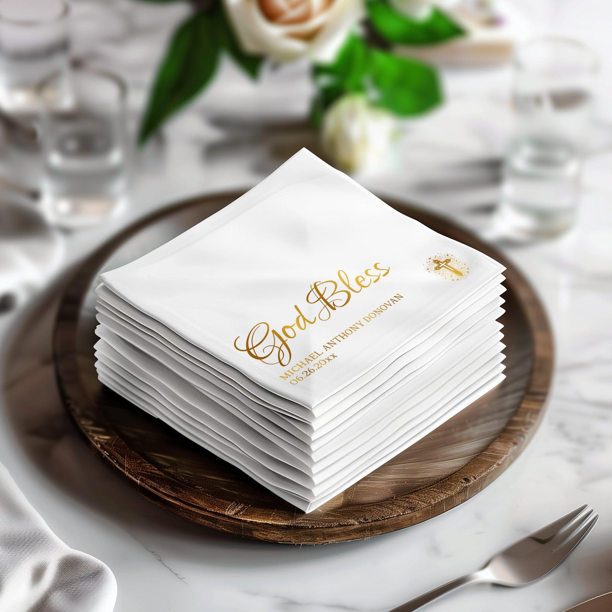 Custom Baptism Napkins: God Bless, First Communion Decor - Etsy