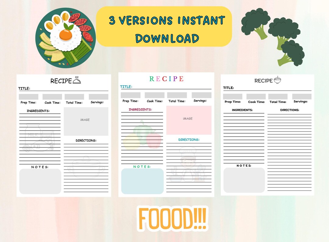 Recipe Book Template Printable, Cook Book Journal, Blank Recipe Page ...