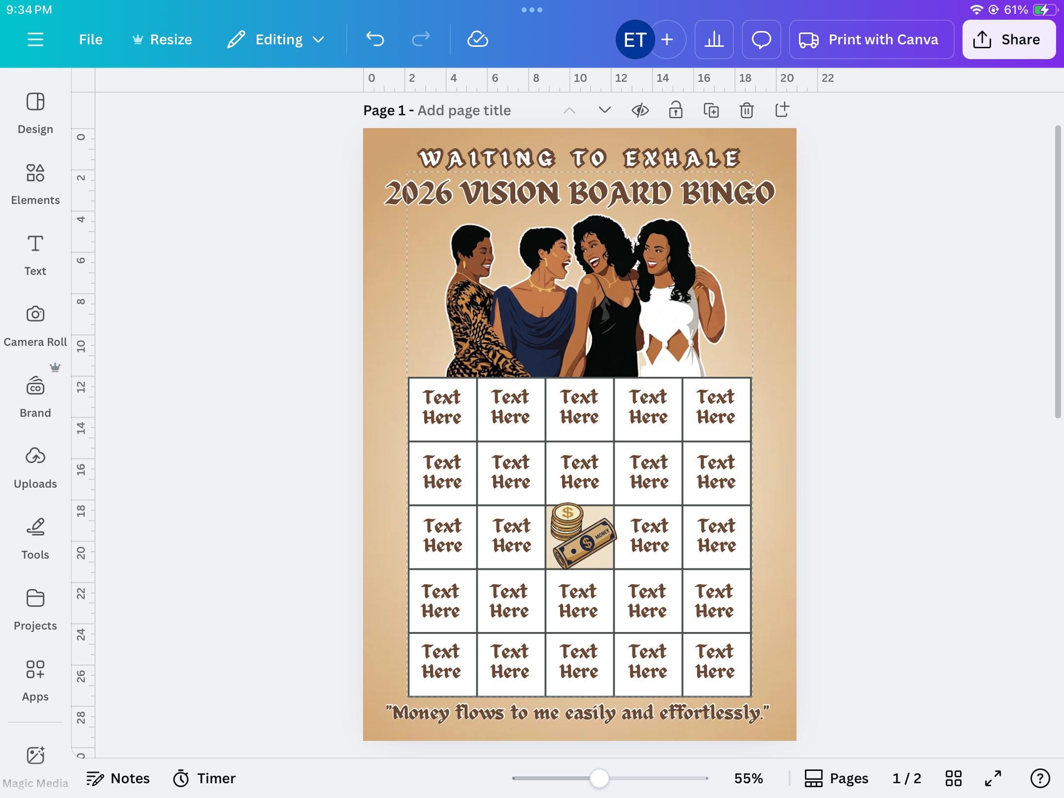 Waiting to Exhale Vision Board Bingo Template Printable 2026 Tracker ...