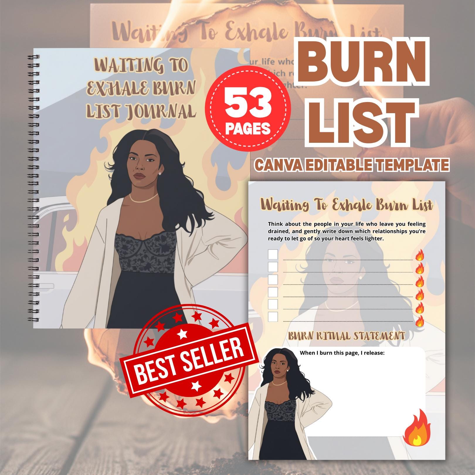 Waiting to Exhale Themed Burn List Canva Editable Template (digital ...