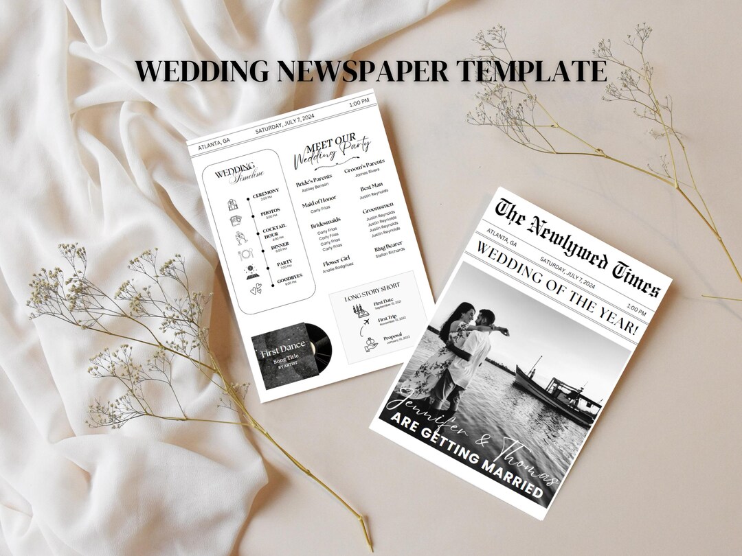 Personalized Wedding Newspaper Template | Printable Keepsake ...