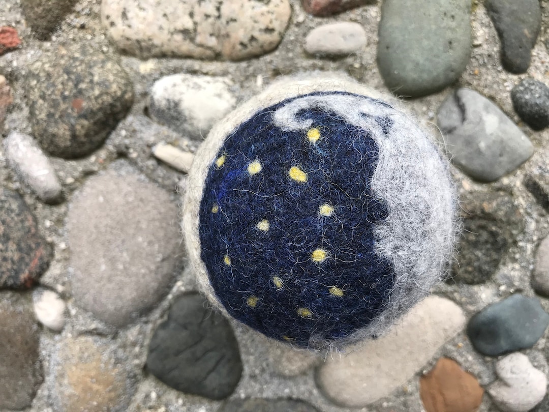 Needle Felted Moon and Stars Dryer Ball: Celestial Nursery Decor - Etsy