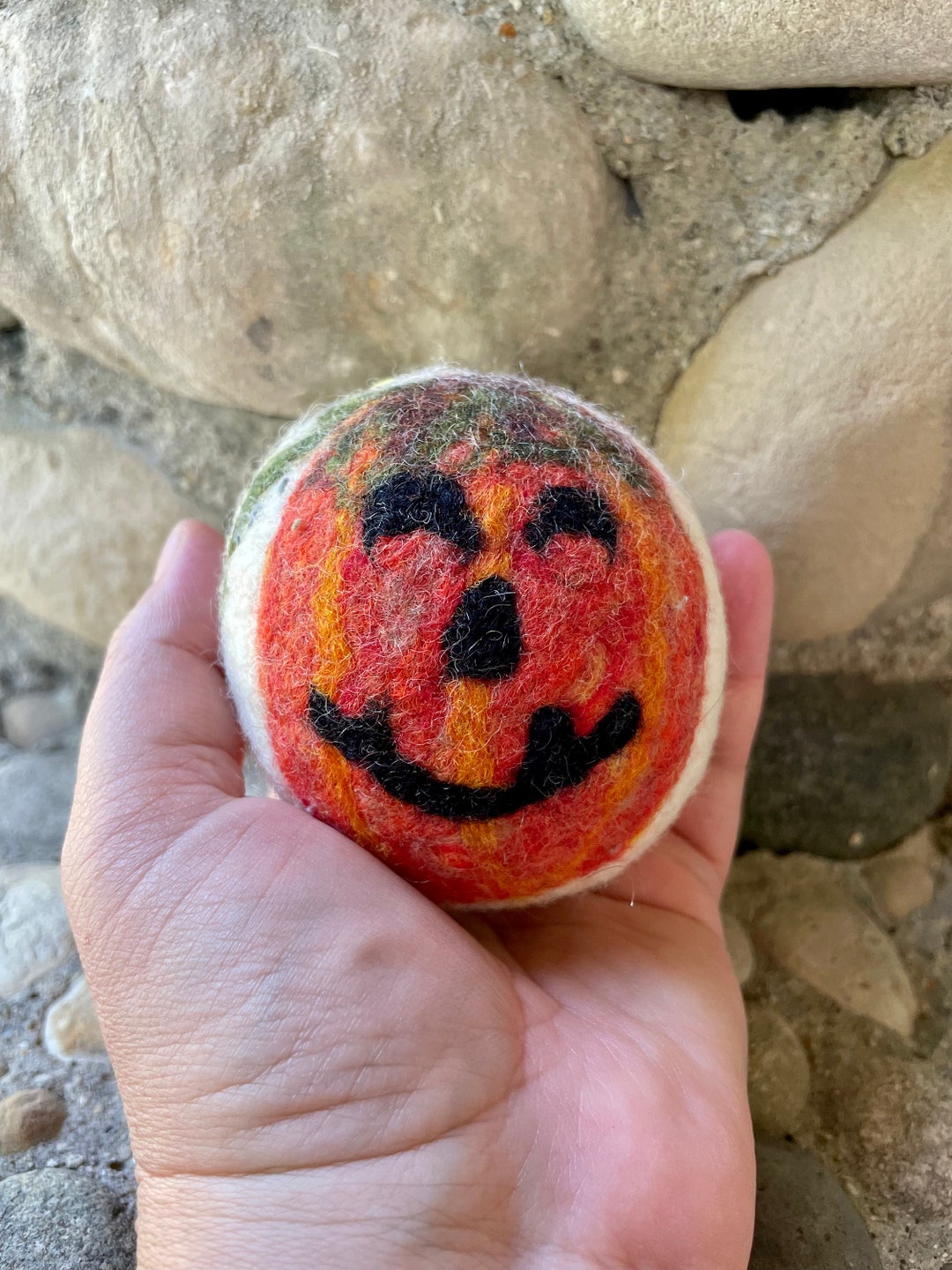 Pumpkin Jack O Lantern Felted Wool Dryer Ball, Eco Dryer Ball Set ...