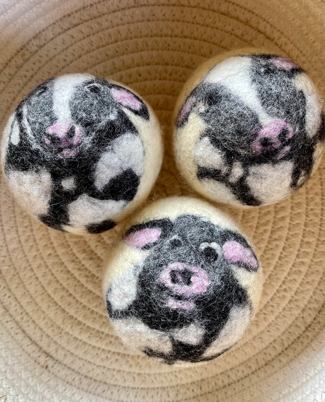 Felted Wool Dryer Ball: Holstein Cow Farm Decoration, Natural Laundry ...