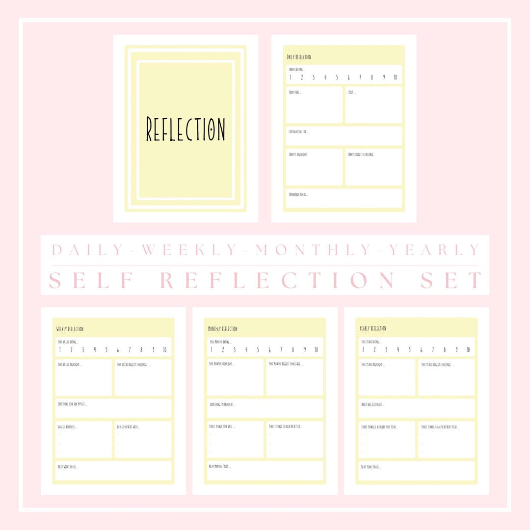 Digital / Printable Self Reflection Set Daily, Weekly, Monthly, Yearly ...