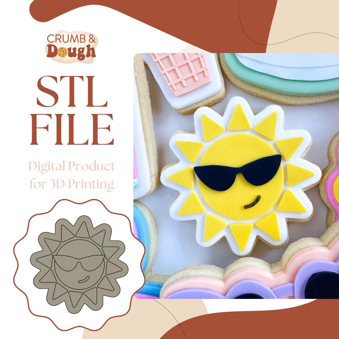 Sun With Glasses Cookie Stamp & Cutter STL File - Etsy